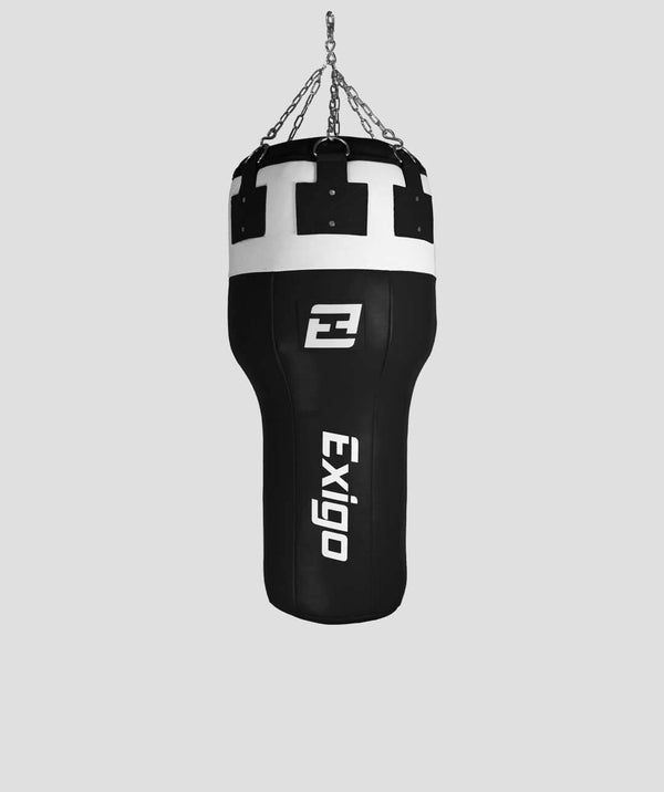 3.5ft 40kg Super Pro Angle Leather Punch Bag - Black/White | Exigo®